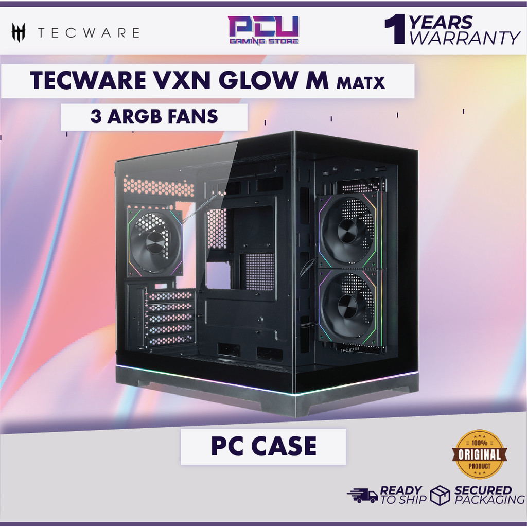 TECWARE VXN GLOW M TG MATX CASE WITH 3 ARGB FANS - BLACK | Shopee Malaysia
