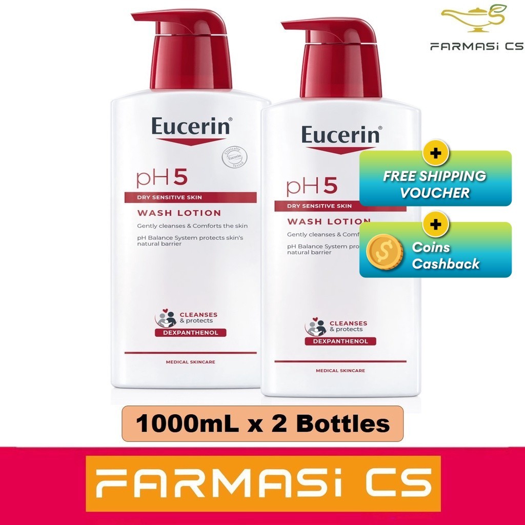 Eucerin pH5 Wash Lotion For Body and Face 1000ml x 2 Bottles (TWIN) EXP ...
