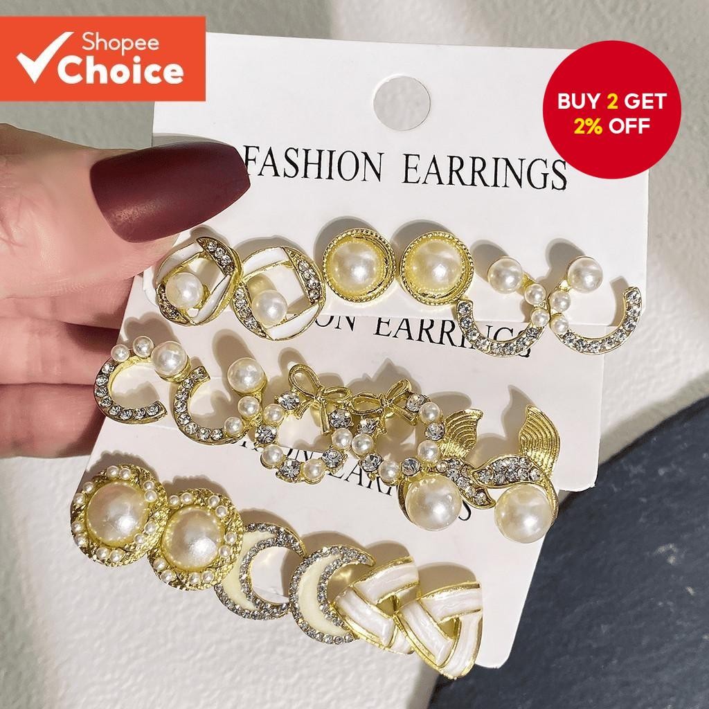 New Fashion Bow Fishtail Moon Pearl Card Earrings 3-Piece Set Various ...