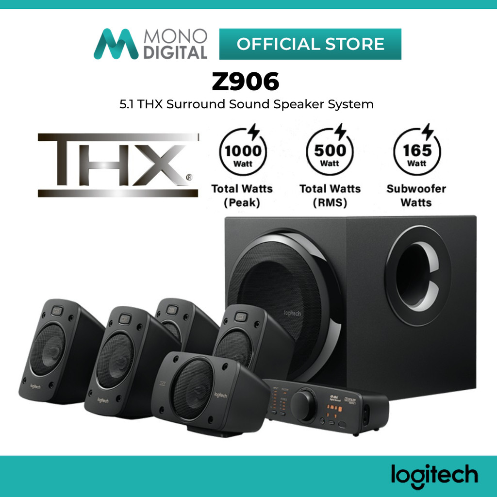LOGITECH Z906 5.1 SURROUND SOUND SPEAKER SYSTEM WITH THX SURROUND SOUND, VERSATILE SETUP AND ...