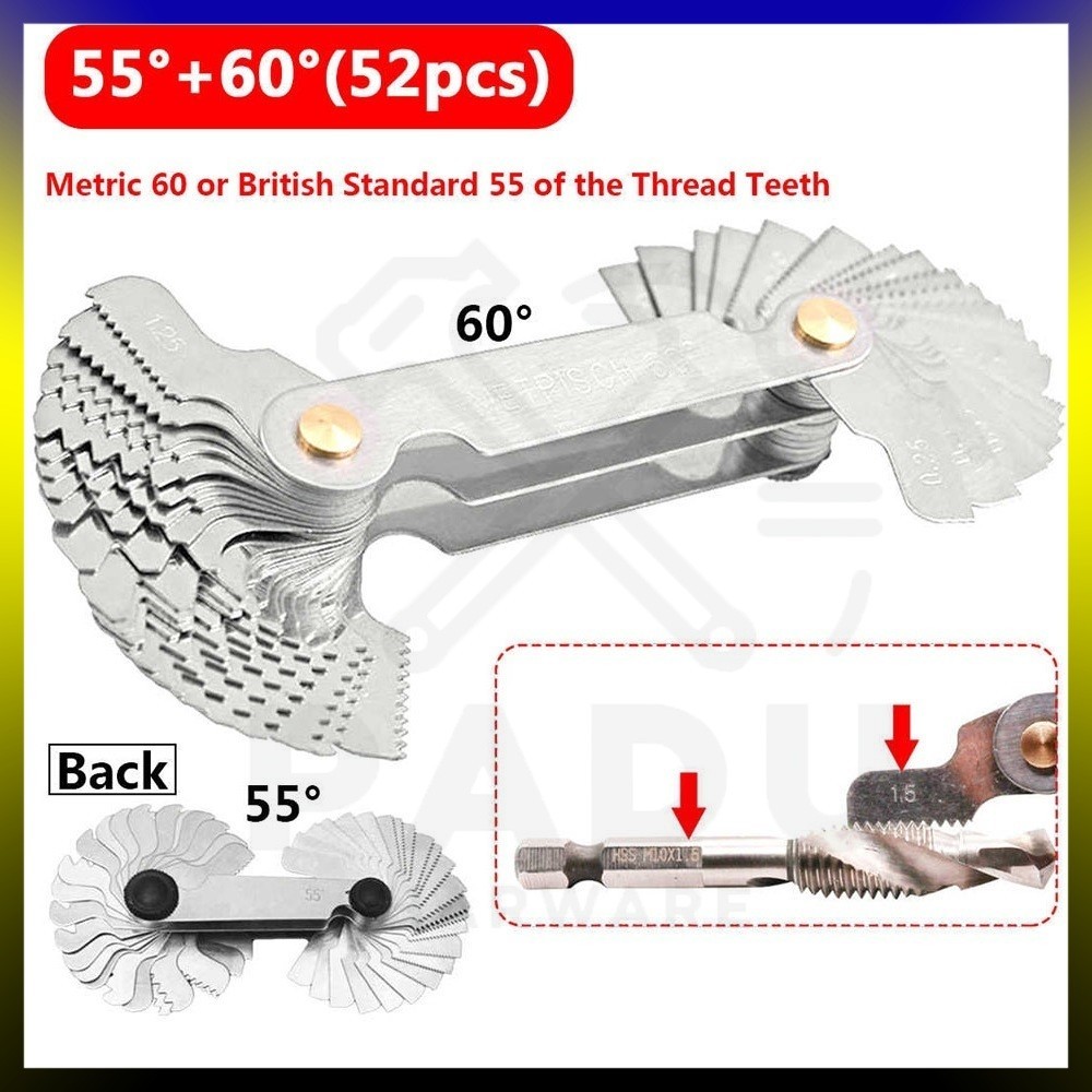 52pcs Screw Pitch Thread Measuring Gauge 55/60 Degree Metric Imperial ...