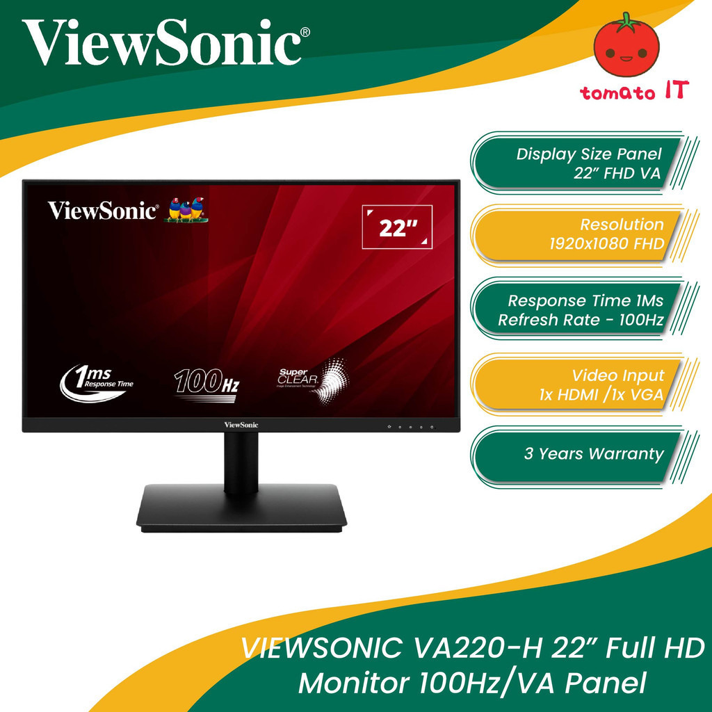 VIEWSONIC VA220-H 22” Full HD Monitor - 100Hz/VA Panel/HDMI/VGA | Shopee Malaysia