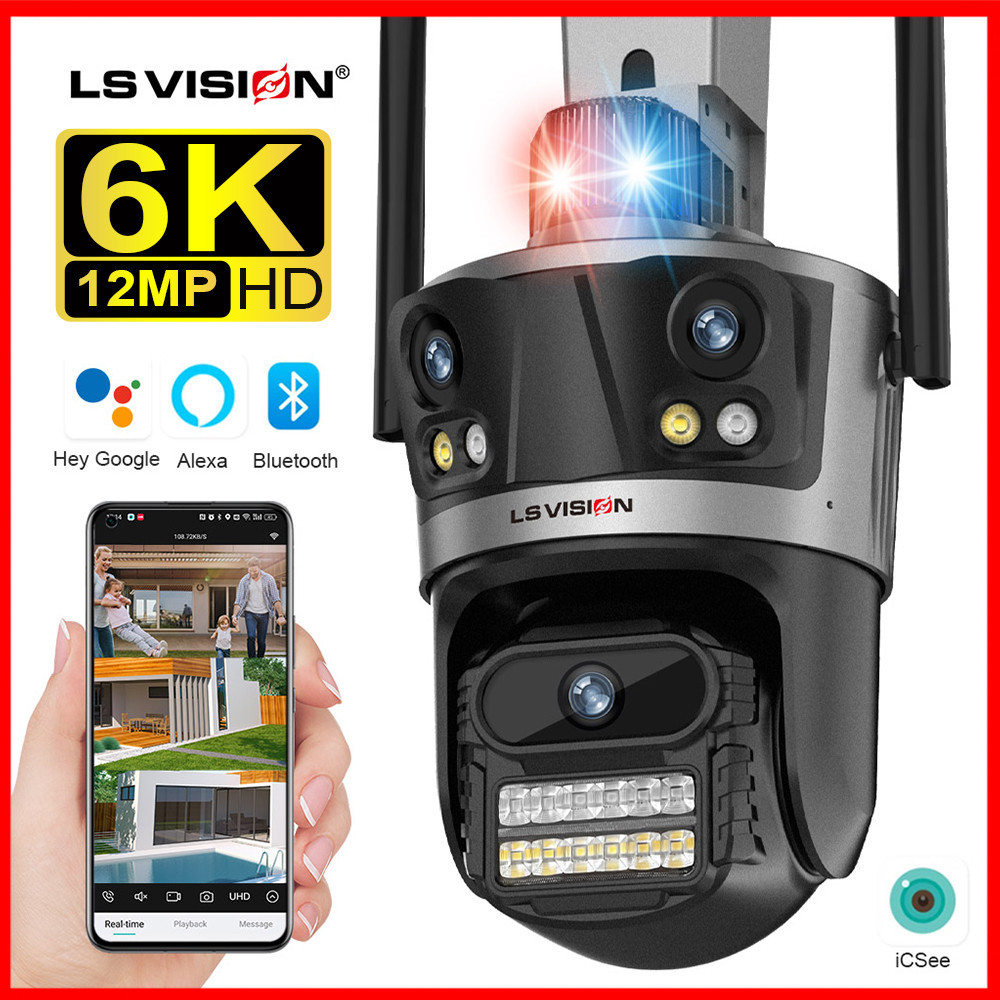 LS VISION 12MP WIFI CCTV Camera 10X Digital Zoom ICSEE Three Lens PTZ ...