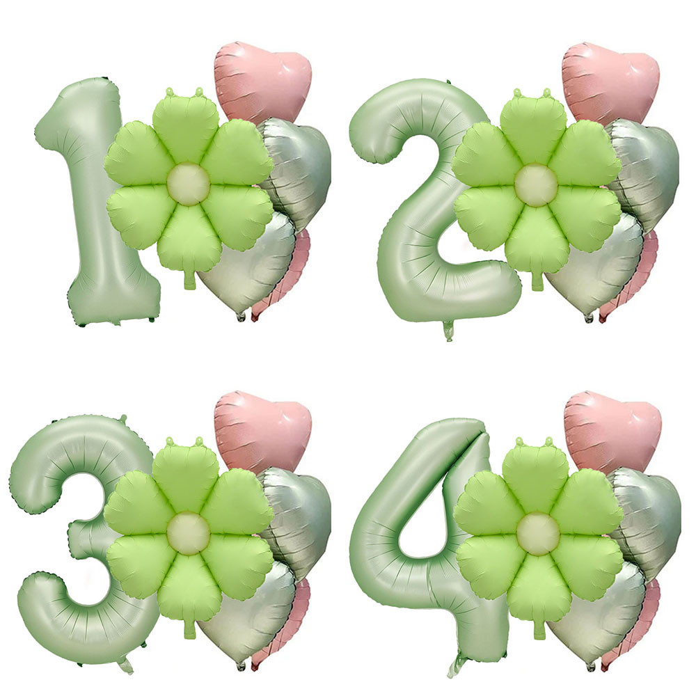7pcs Green Daisy Balloon Set 40inch Olive Green Foil Number Balloons ...