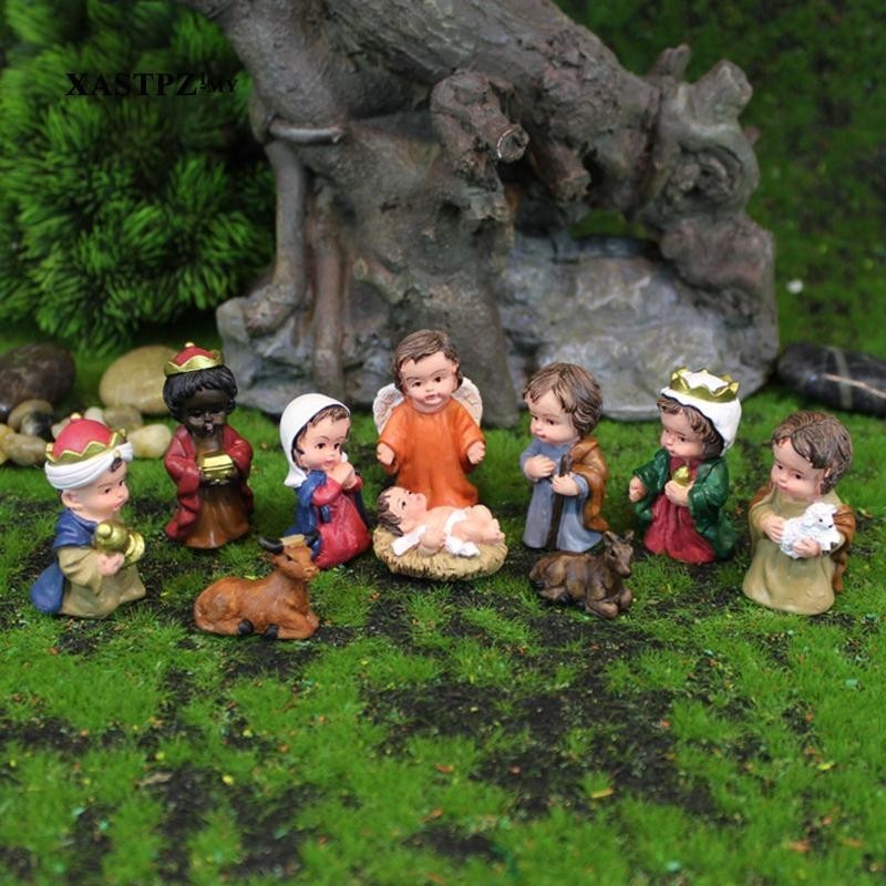[ 10x Hand-Painted Nativity Scene Set Sculpture Jesus Statue Playset ...