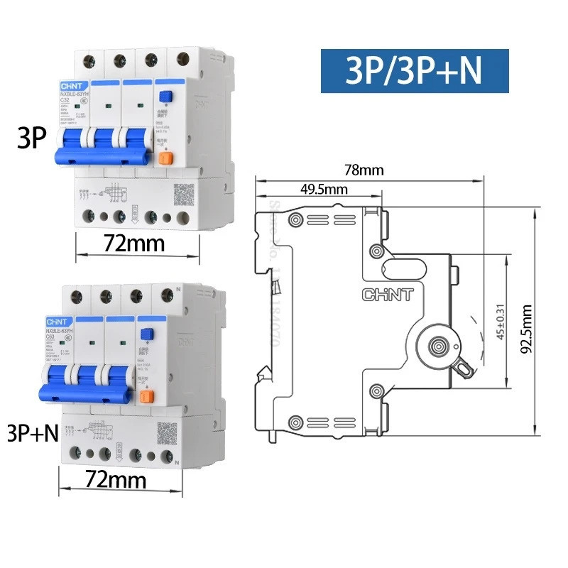 6A 10A 16A 20A 25A 32A 40A 50A 63A 30mA 1P 1P+N 2P 3P 3P+N 4P NXBLE-63YH RCCB 230V Electronic ...