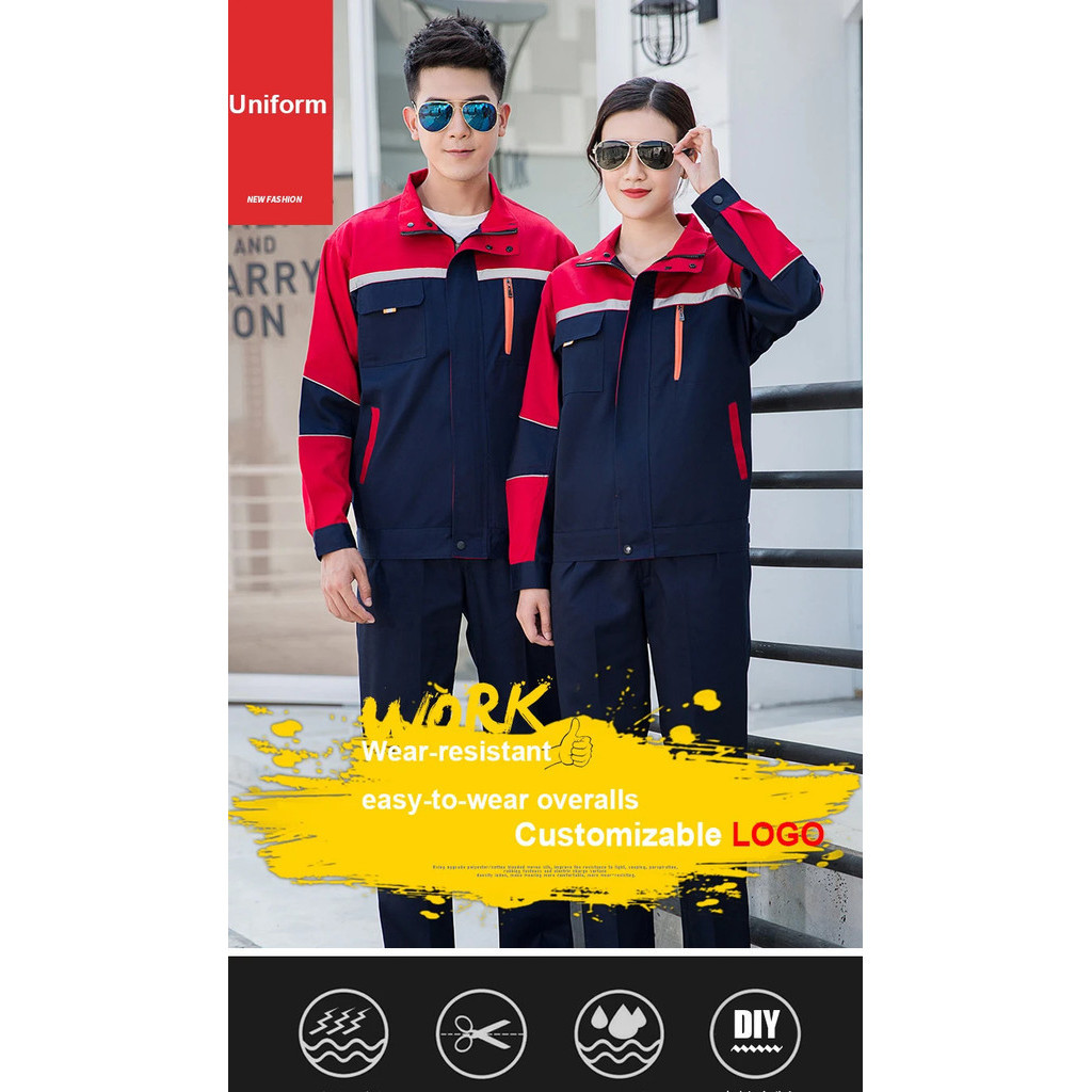 Mens Factory Work Shirt Uniform Long Sleeve Turn-down Collar Workwear ...