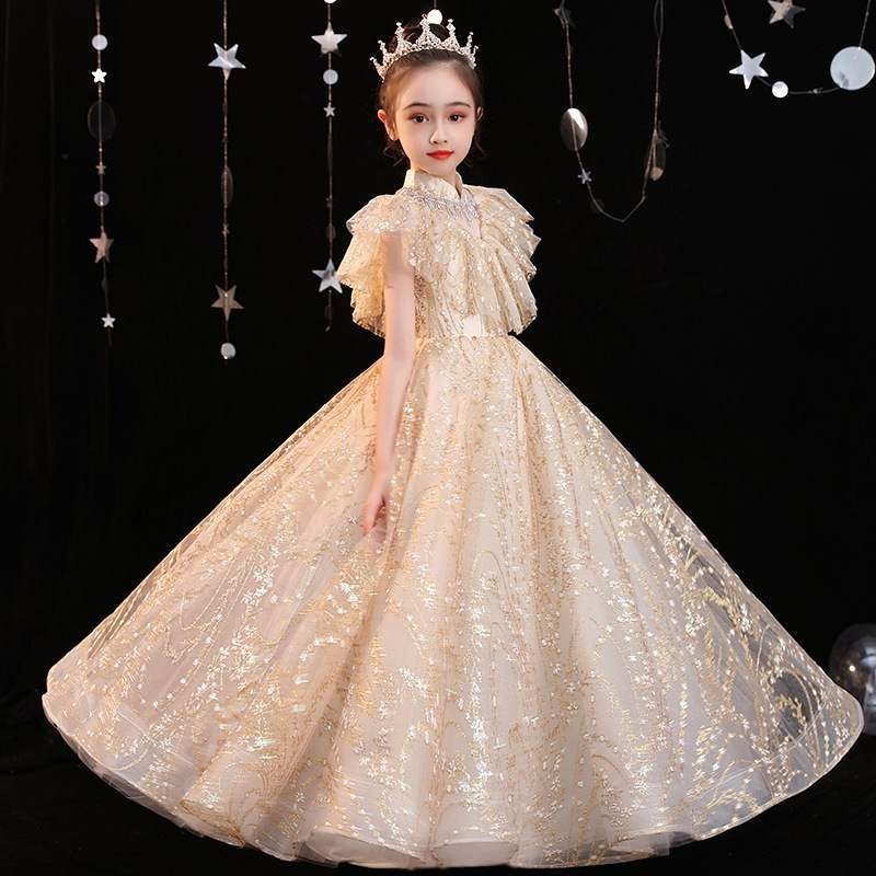 Girl Host Evening Gown Pompadour Children's Runway Dress Little Girl ...