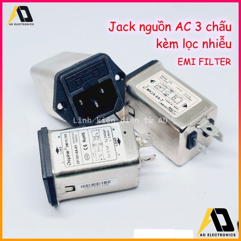 3-pin AC power jack with EMI FILTER anti-interference power FILTER and ...