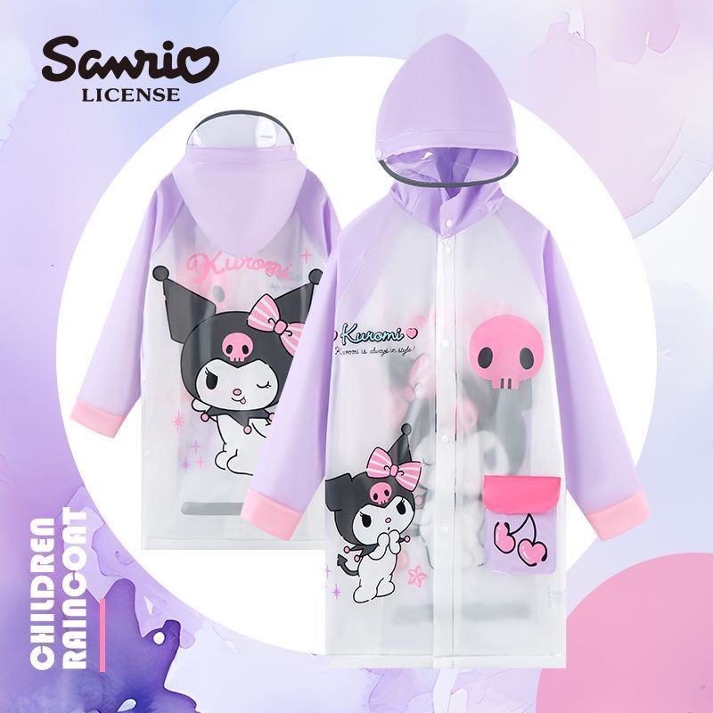 Genuine Kuromi Sanrio Children Raincoat Girls Poncho Big Brim Student Kindergarten Waterproof ...
