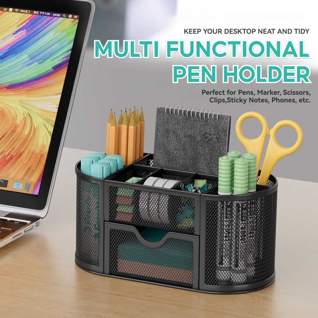 Multifunctional Metal Wrought Iron 9 Grid Pen Holder Desktop Storage ...