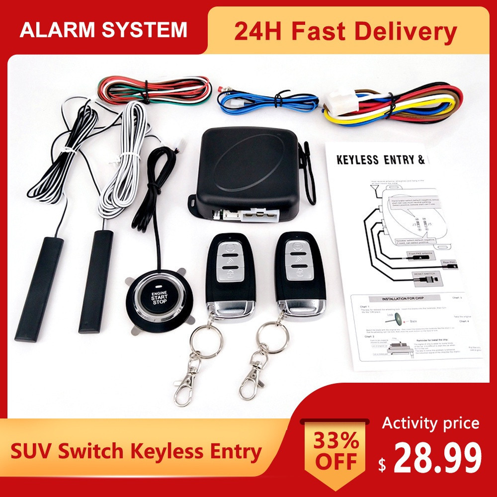 KELETOOL Car Engine Push Start Button Lock Ignition Alarm Keyless Scuta ...