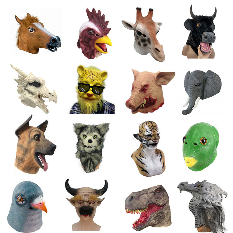 Animal Green Fish Head Cover Horse Head Elephant Cock Crow Mask Pig ...