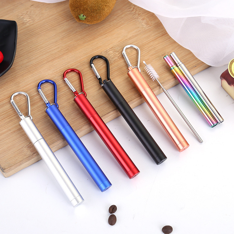Color retractable stainless steel straw 304 high-end Internet celebrity ...