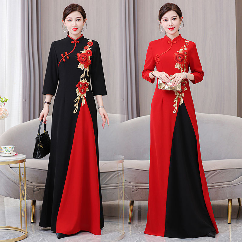 Cheongsam Plus Size Long Sleeve Dress S-7XL Outfit Woman Baju 旗袍改良版連衣裙 ...