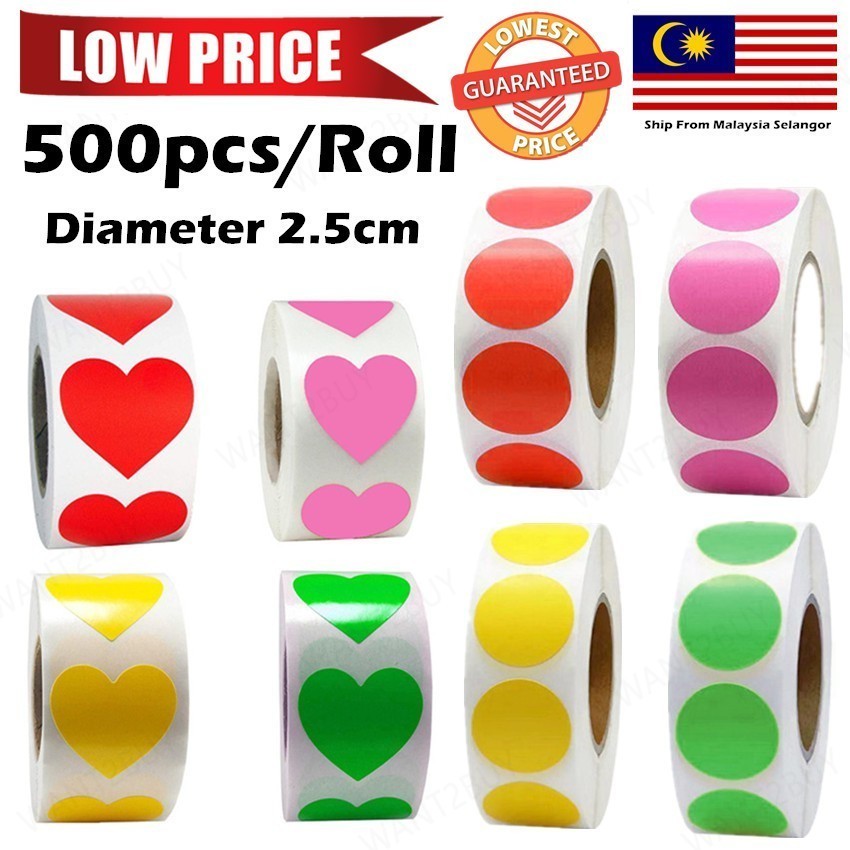 AGM 500pcs/roll Packaging Remark Decor Love Heart Round Circle Dot ...