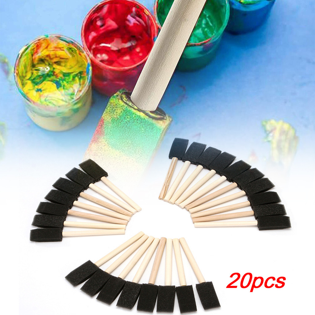 20Pcs Wooden Handle Foam Paint Brush Sponge Stain Craft Art Paint Brush ...