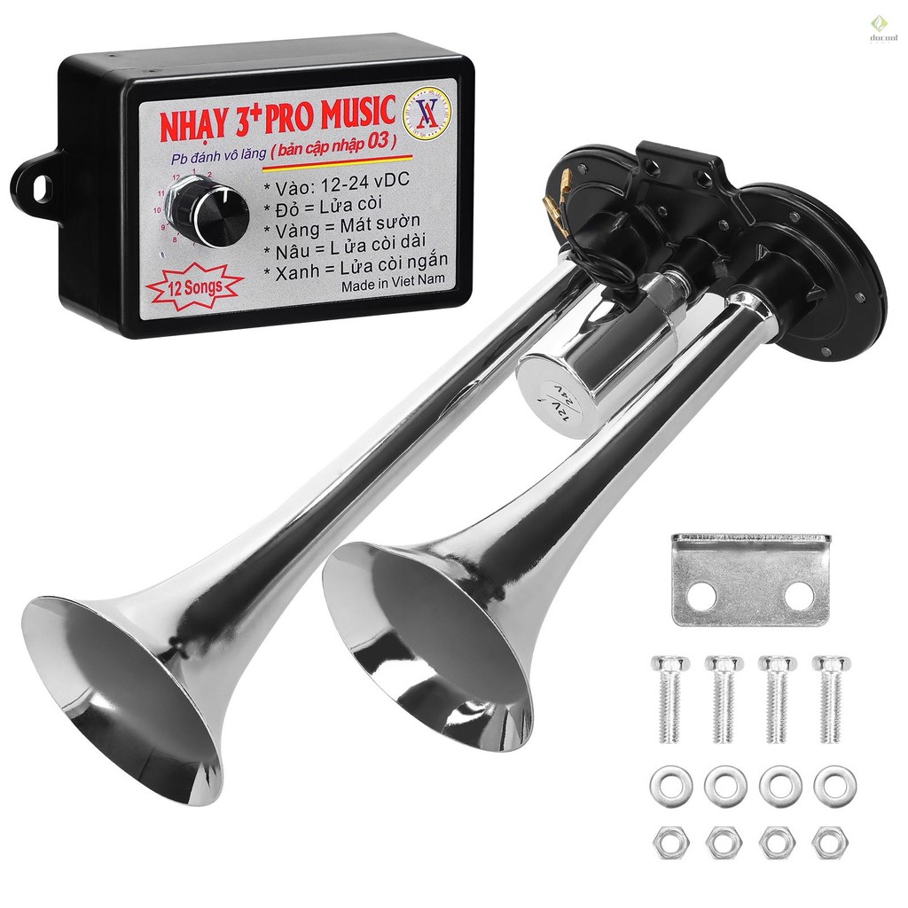 110dB Dual Trumpet Air Horn Loud Electric Horn 12-24V with 12 Sounds ...