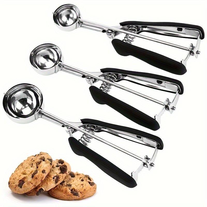 1/3-Piece Stainless Steel Cookie Scoop Set With Non-Slip Rubber Baking ...