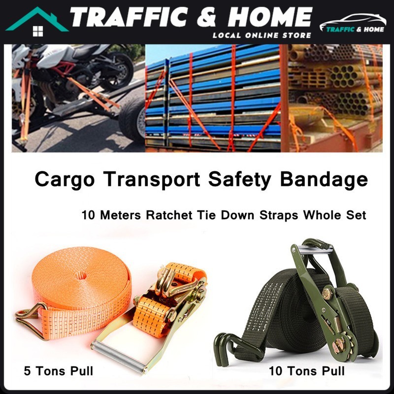 5/10Ton Heavy Duty Belt Set Ratchet Tie Down Cargo Strap Buckle Tie ...