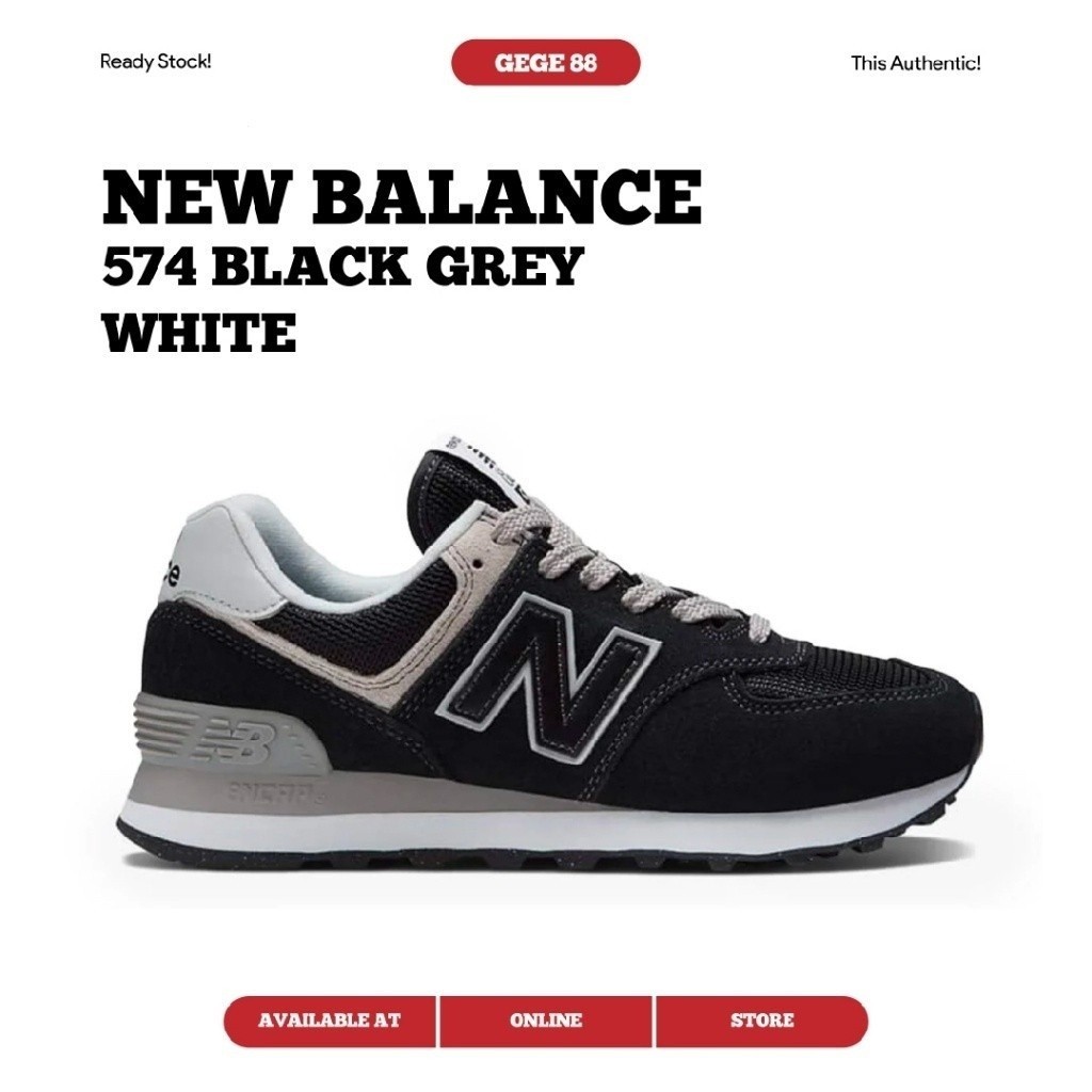 New Balance 574 Black grey white 100% sneakers asal kasual lelaki kasut ...