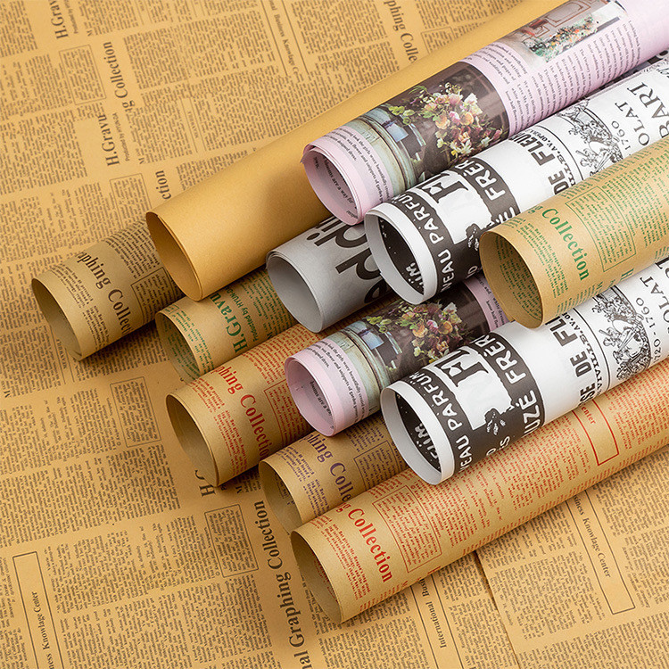 Pembalut Bunga Hadiah Kertas 40pcs 50x70cm English Newspaper Brown ...