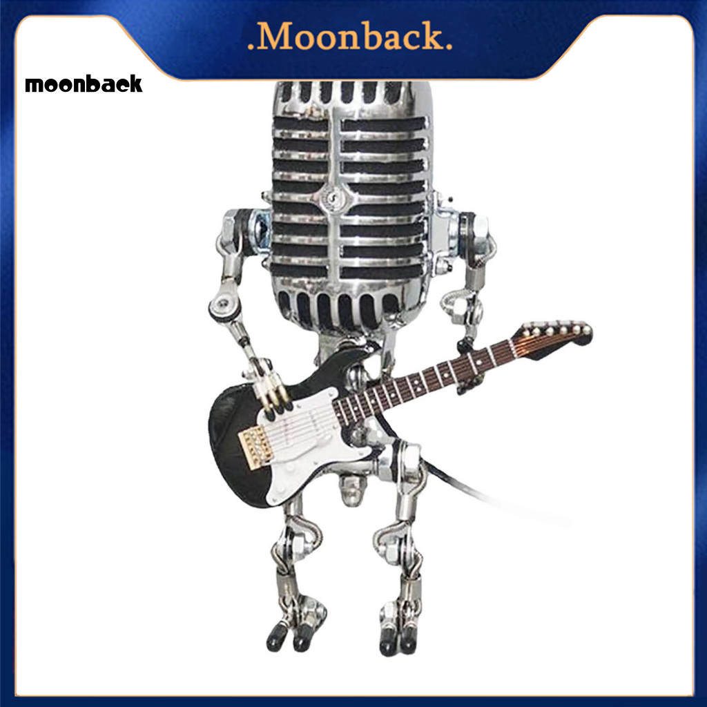 Moon Holding Guitar Microphone Robot Lamp Retro Microphone Robot Lamp ...