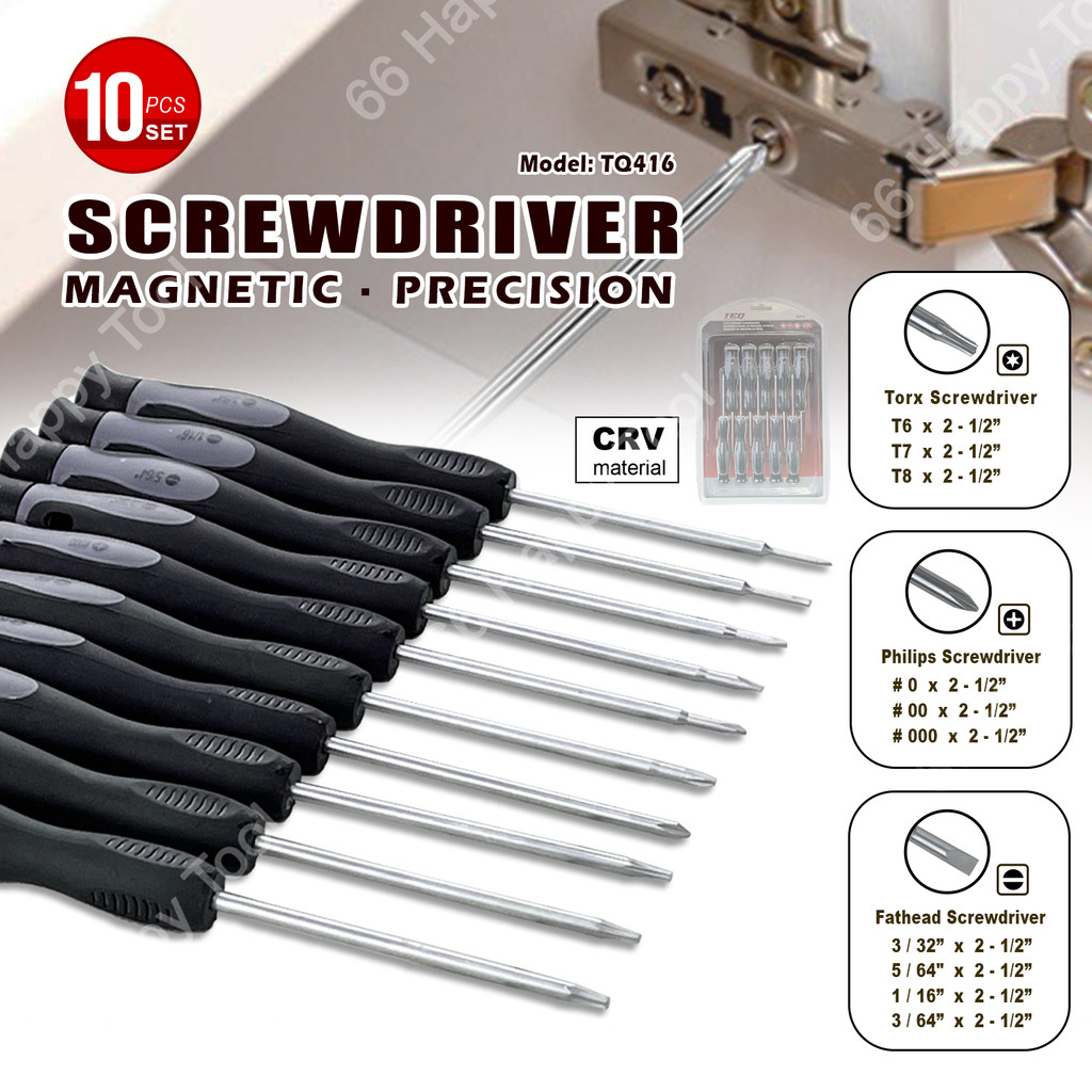 10pcs Precision Screwdriver TQ-416 Magnetic CR-V Torx Philips Flat Skru ...