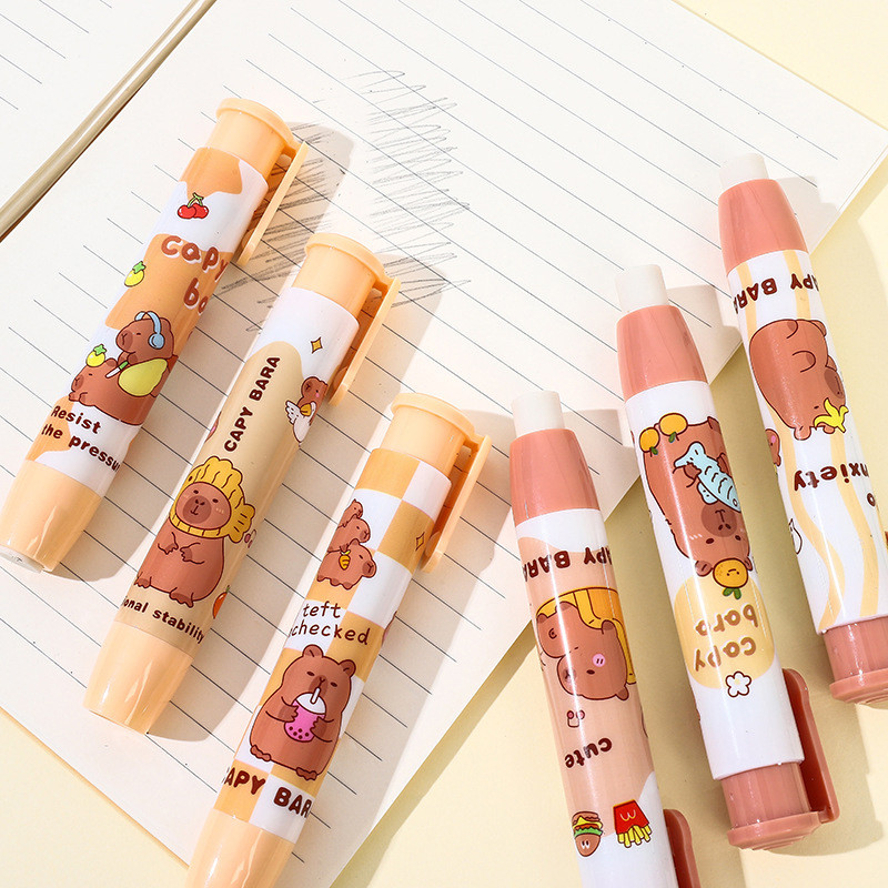 QwQ Creative Cute Capybara Press On Erasers Cartoon Kawaii Retractable ...