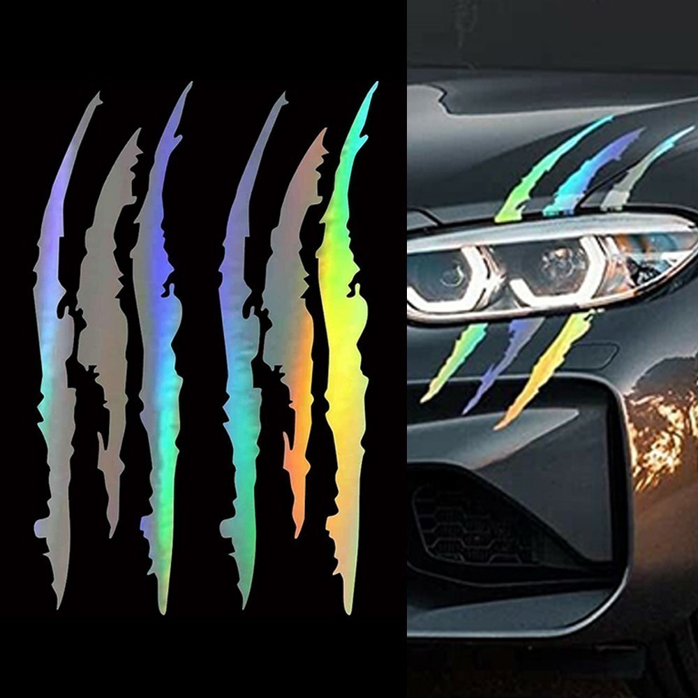 [BSL] REFLECTIVE AUTO CAR HEADLIGHT MONSTER STICKERS Scratch Stripe ...