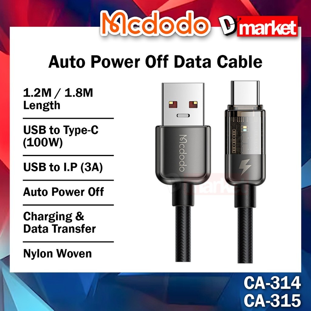 Mcdodo CA-314 Auto Power Off Data Cable 100W Fast Charging Cable Mobile ...