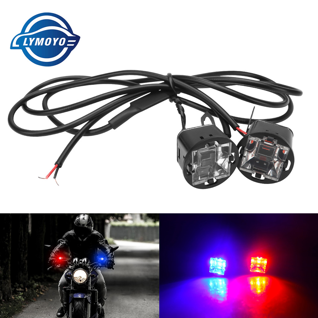 2PCS Motorcycle Mirror Light Red + Blue Flash Warning Light Motorcycle ...