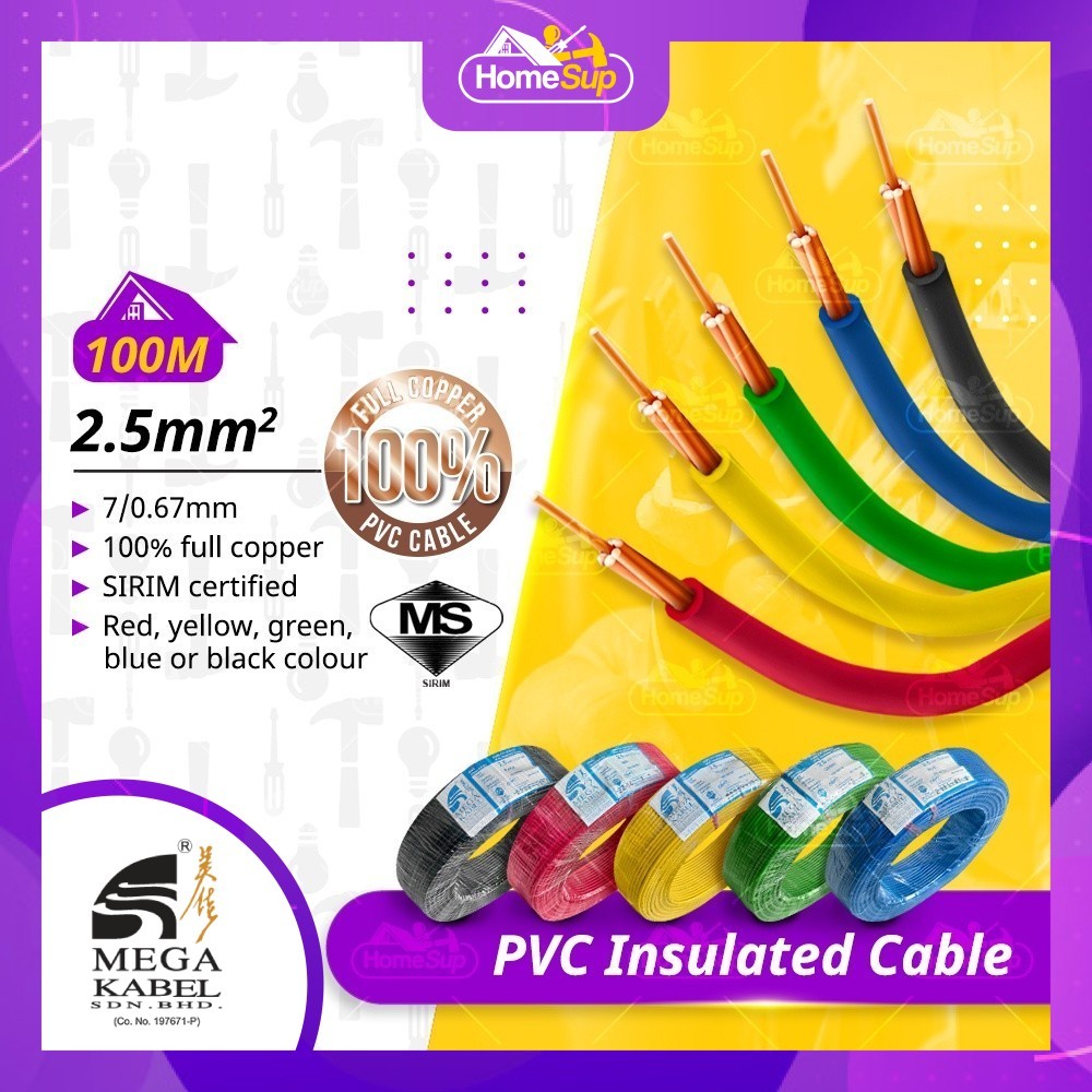MEGA KABEL 2.5mm Electrical Cable | Pure Copper, Pvc Insulated | 100 ...