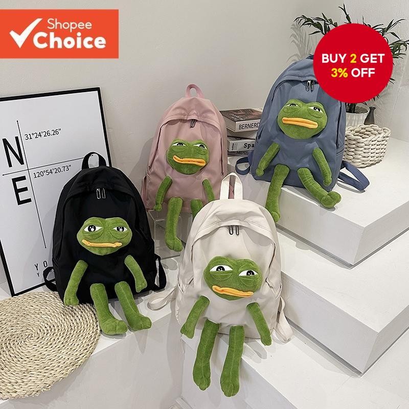 1pc Large Capacity Sad Frog Backpack Handheld Adjustable Shoulder ...