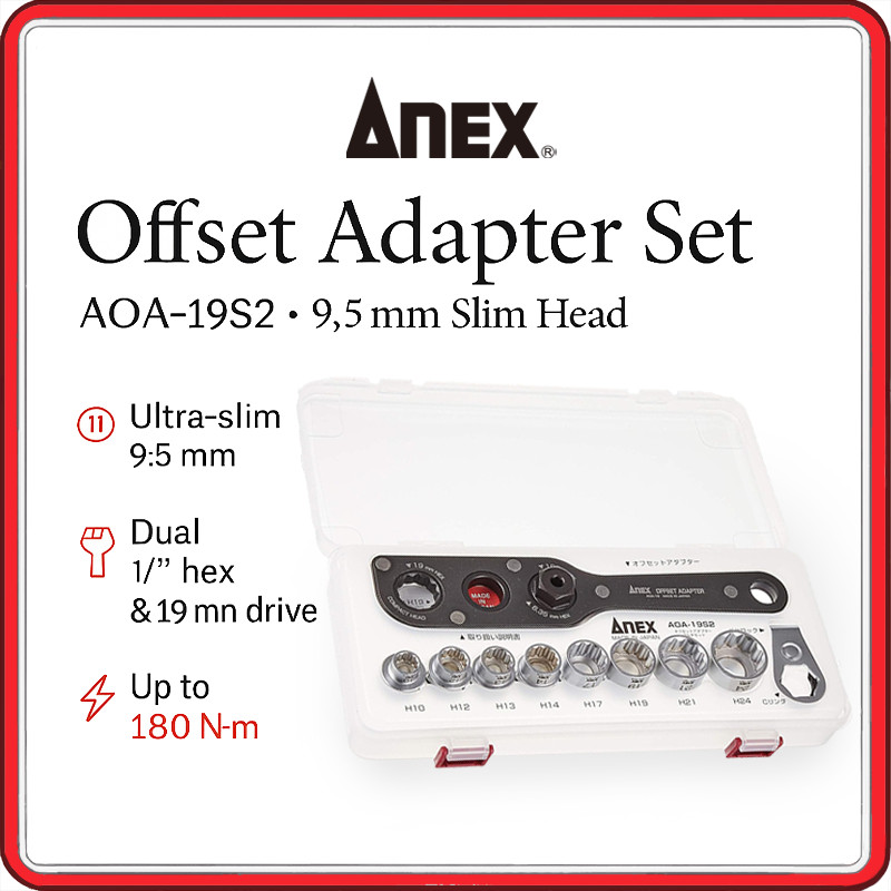 ANEX AOA-19S2 Offset Adapter Socket Set – Ultra-Slim 9.5 mm Head, 8 ...