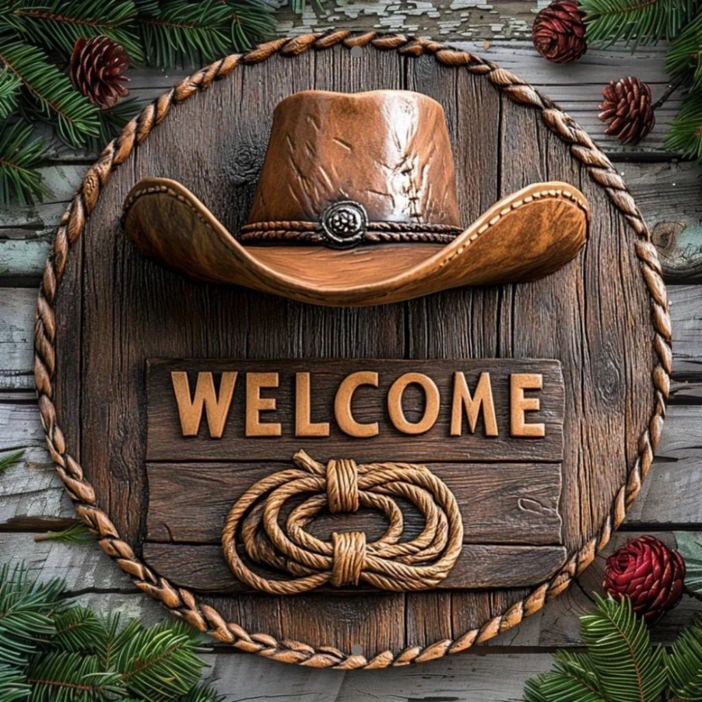 Rustic Cowboy Sign 8x8 Inches Western Home Decor Welcome Wall Art for ...