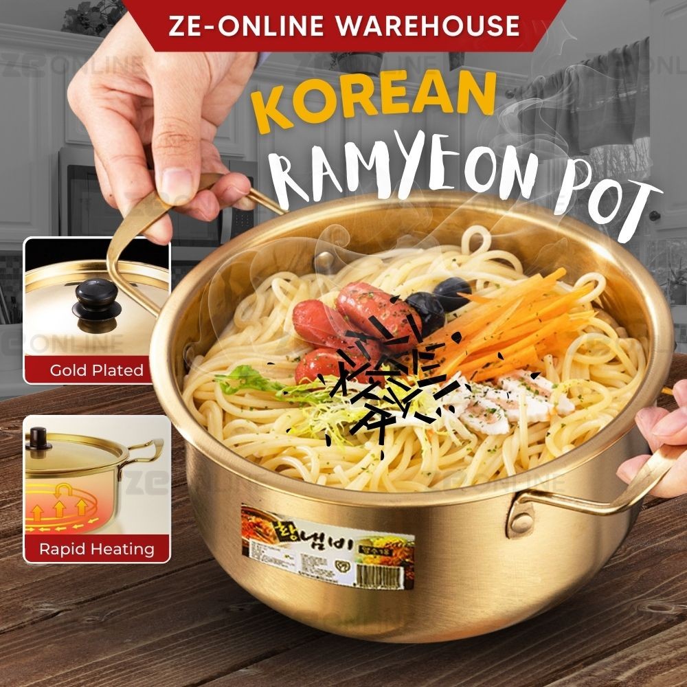Korean Style Stainless Steel Ramen Noodle Soup Pot With Lid Handle Gas ...