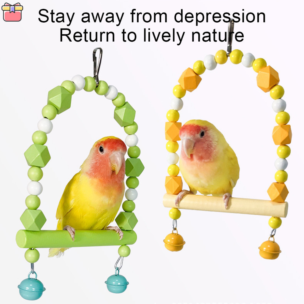Parrot Swinging Wooden Bird Toy with Bell, Colorful Parrot Hanger ...