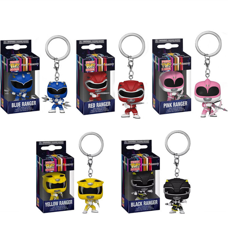 Movie Cartoon Power Rangers keychains PVC Pink Red Blue Yellow Ranger ...