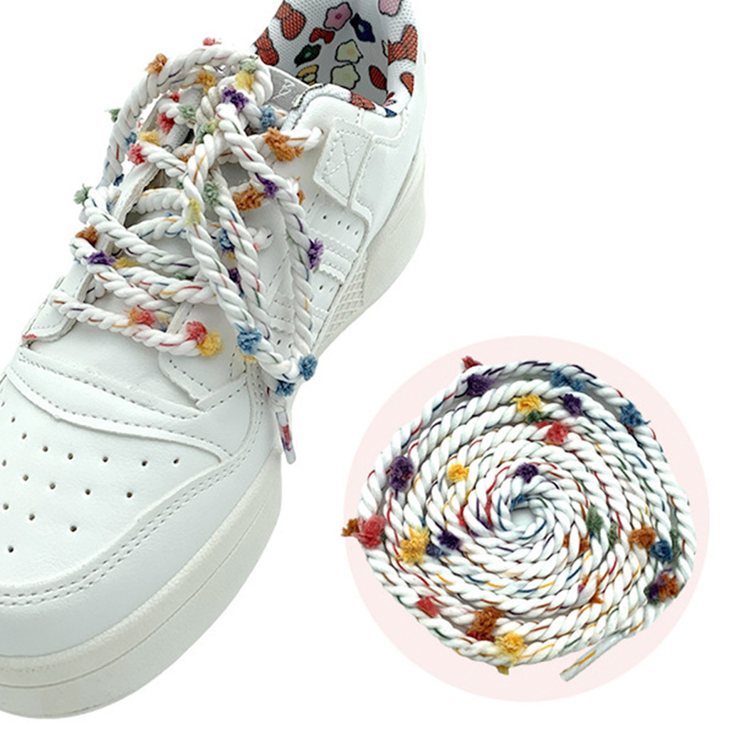 1Pair Casual Cute Style Shoelaces Colorful Dot Rainbow Wide Shoestring ...