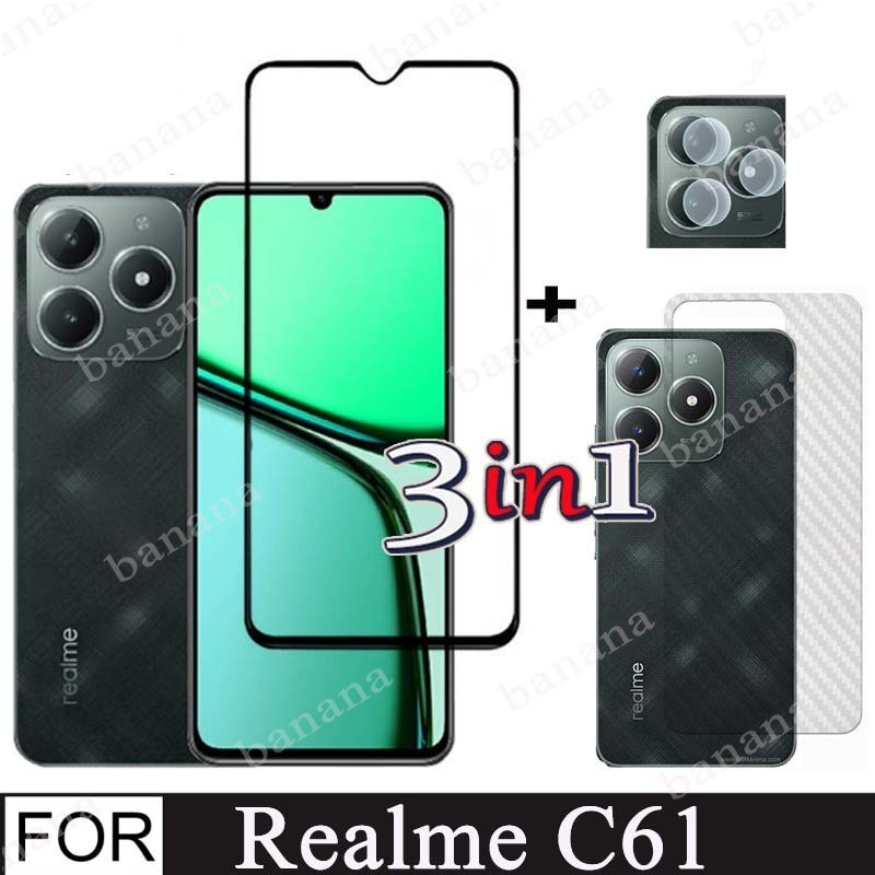 Realme C61 Tempered Glass Screen Protector For Realme C60 C65 5G C61 C63 C67 C51 C53 4G 3 in 1 ...