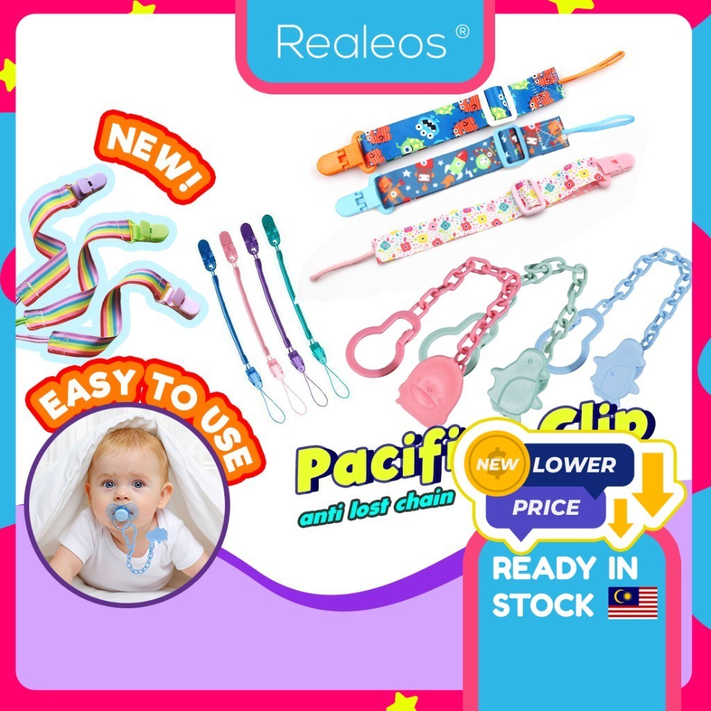 Realeos Colorful Pacifier Clips Newborn Soother Teether Holder Infant ...
