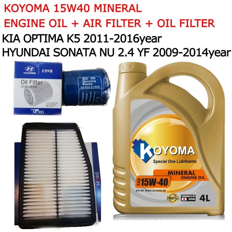 HYUNDAI SONATA NU YF 2.4, KIA OPTIMA K5 2.4 AIR FILTER + OIL FILTER + KOYOMA 15W40 MINERAL ...