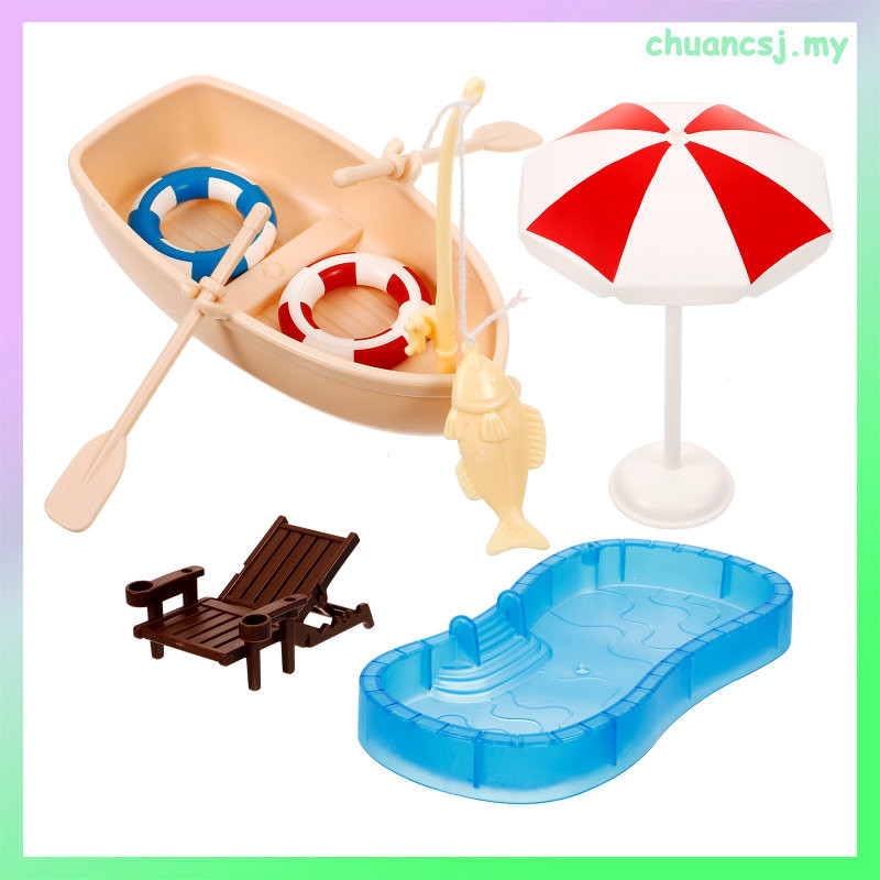 Dollhouse Swimming Pool Tiny Beach Umbrella Pools Mini Boat Furniture ...