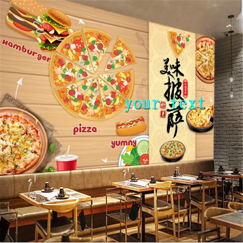 Custom Pizza Burger Restaurant Industrial wallpaper mural Wooden ...