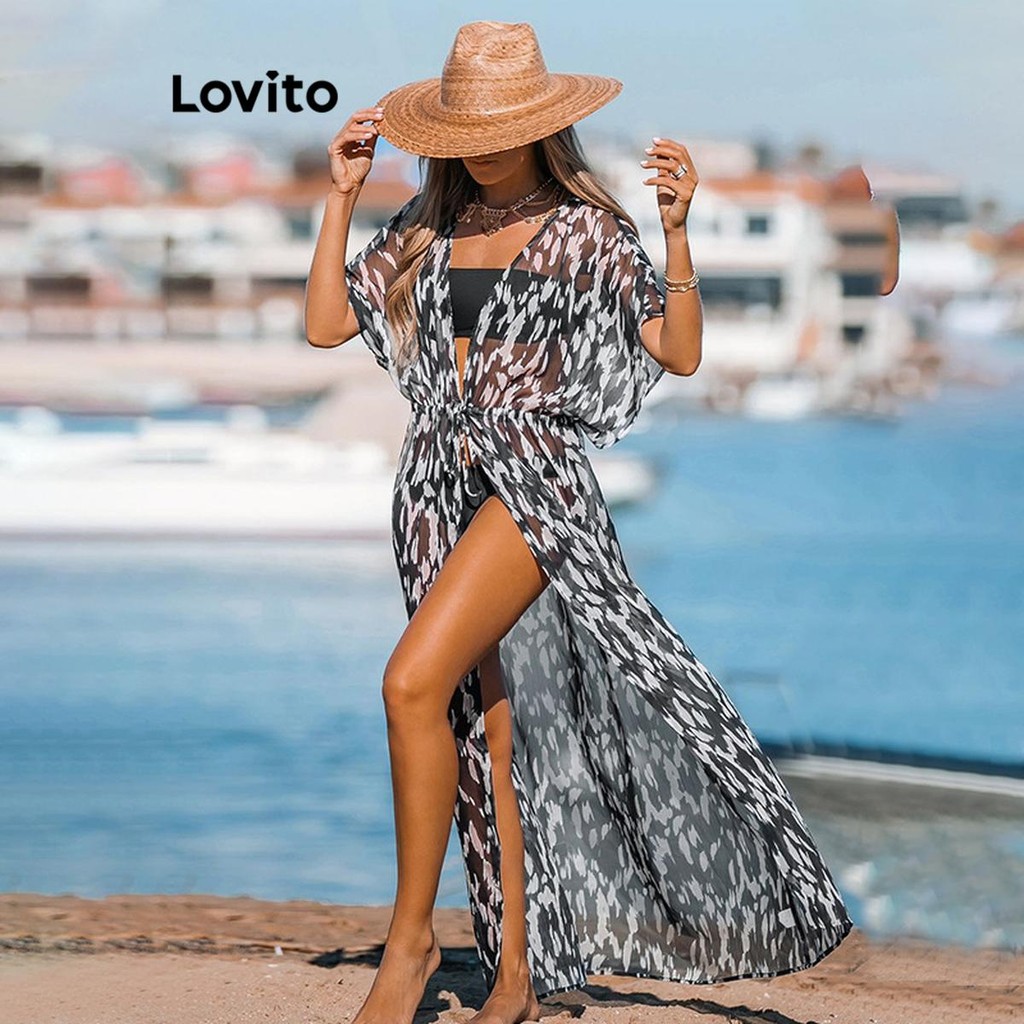 Lovito Boho Leopard Drawstring Kimono for Women LNL75095 | Shopee Malaysia