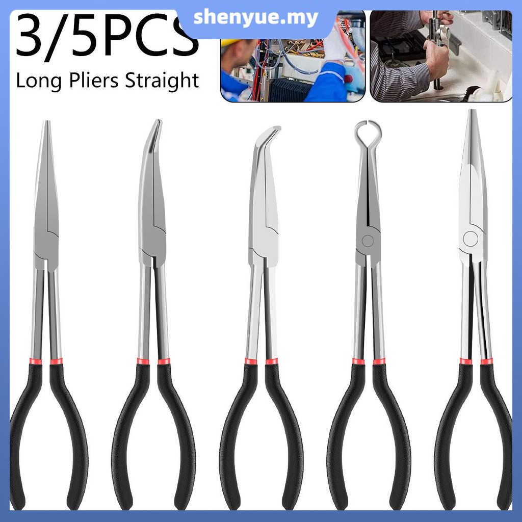 3/5Pcs 11" Long Reach Needle Nose Pliers Set Straight/25°/45°/90° Bent ...