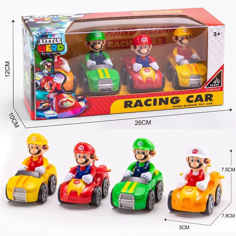4Pcs Super Mario Car Model Toy Super Mario Action Figure Toys Car Mario ...