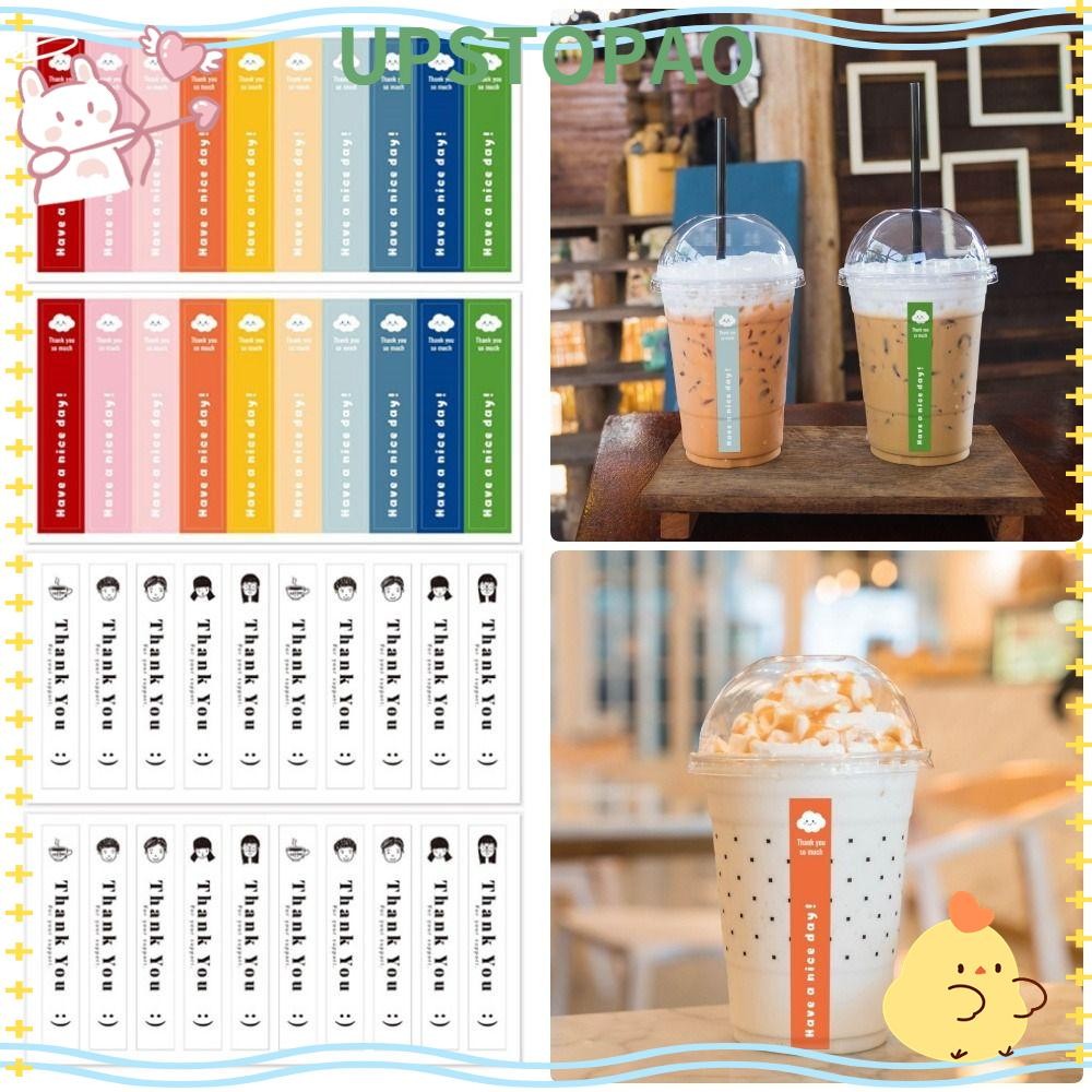 UPSTOPAO 100Pcs/10 Sheets Milk Tea Sticker, Rectangle Water Bottle ...