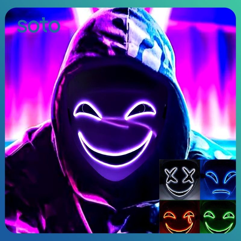 Scary Glowing Mask Led Luminous Mask Halloween Horror Neon Light Up ...